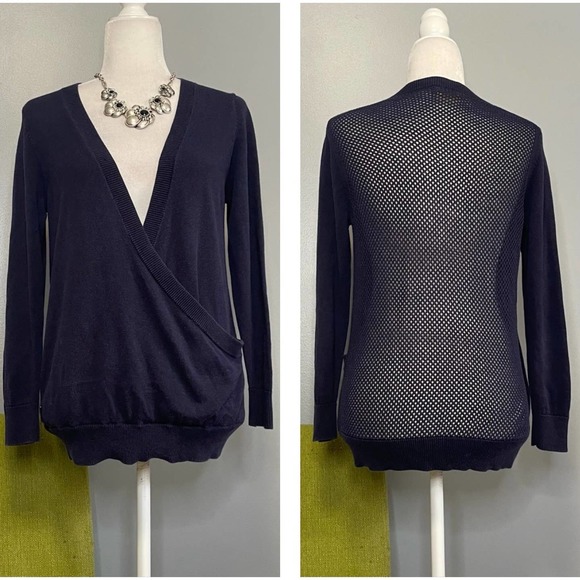 Lole | Sweaters | Lole Blue Open Knit Back Crossover Vneck Sweater ...